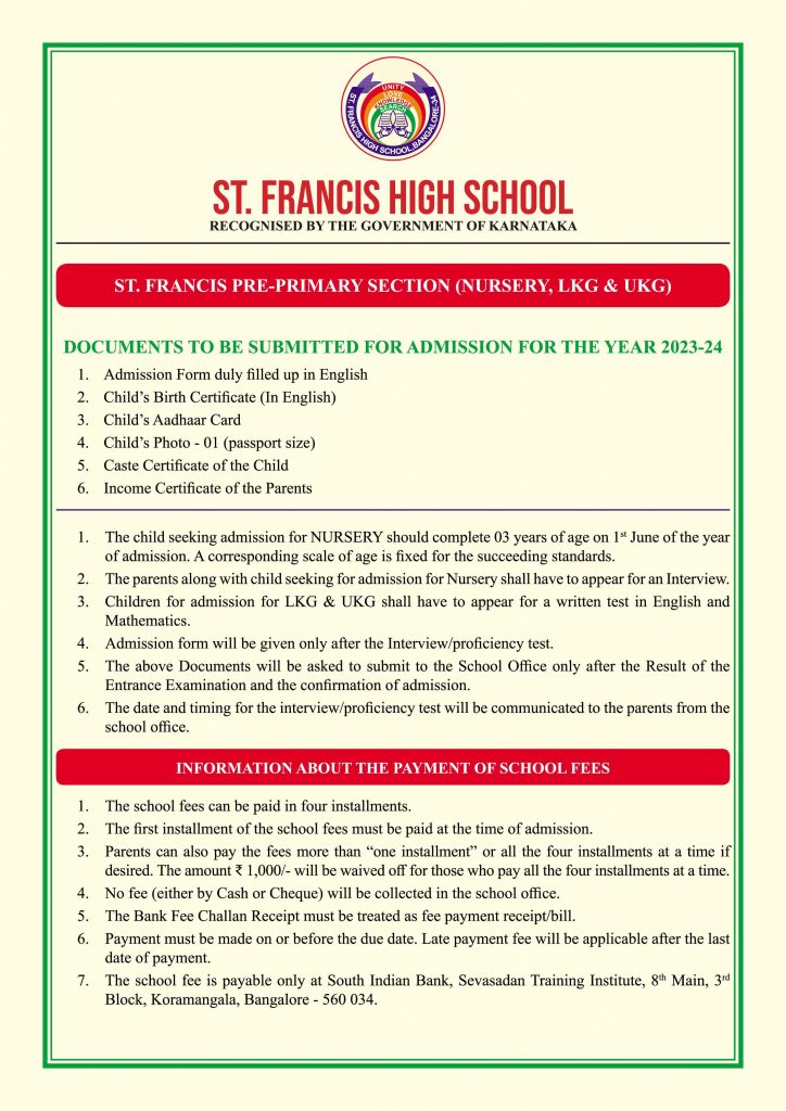 Admission Process | St.francis High School