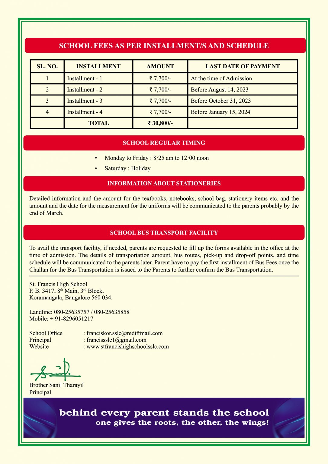 Admission Process | St.francis High School